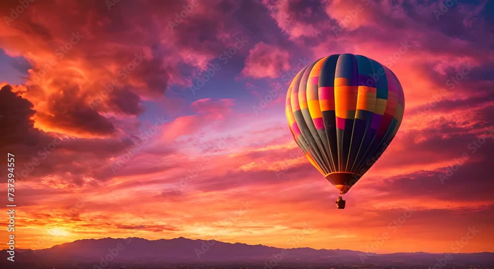 bellissima mongolfiera che viaggia tra nuvole dai colori mozzafiato all ...