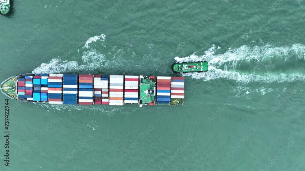 Cargo Container Ship was pulling by Tugboat. container ship import ...