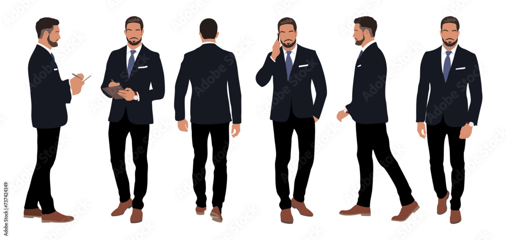 Businessman character in different poses. Handsome business man in ...