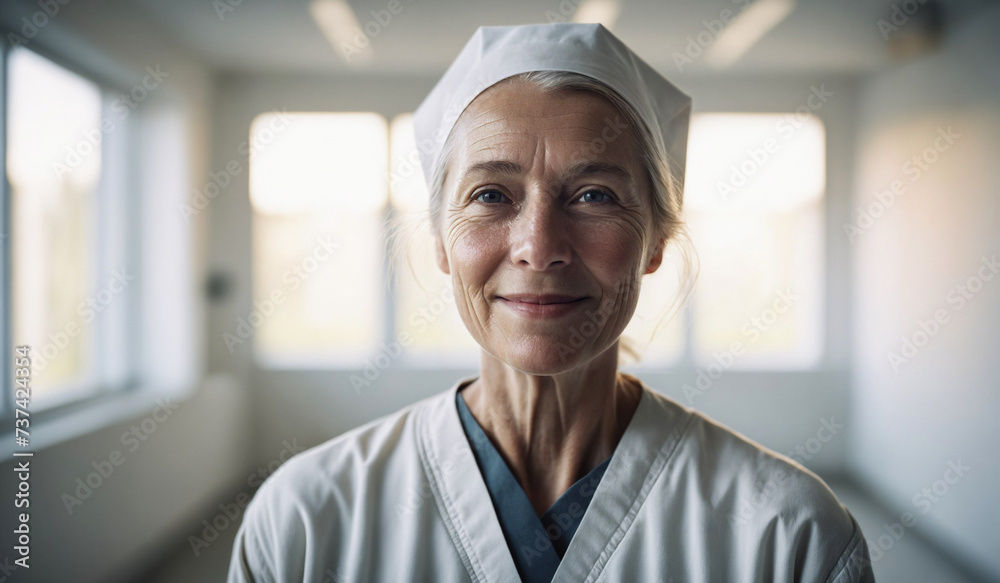 Confident Old Norwegian Female Doctor or Nurse in Clinic Outfit ...