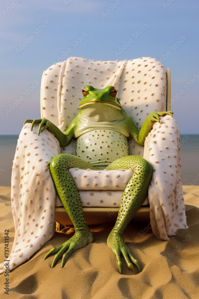 Relaxed frog enjoying a sunny beach day on an armchair Generative AI ...