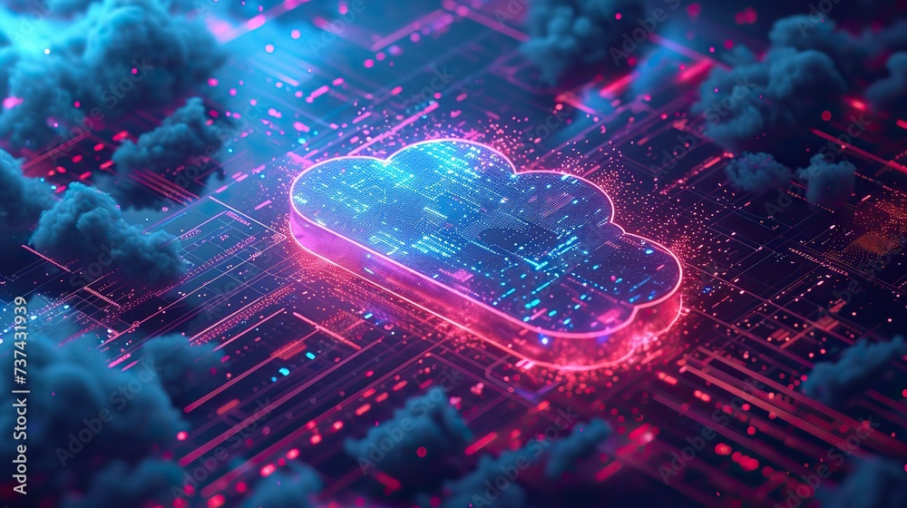 Futuristic visualization of cloud computing technology with a glowing ...