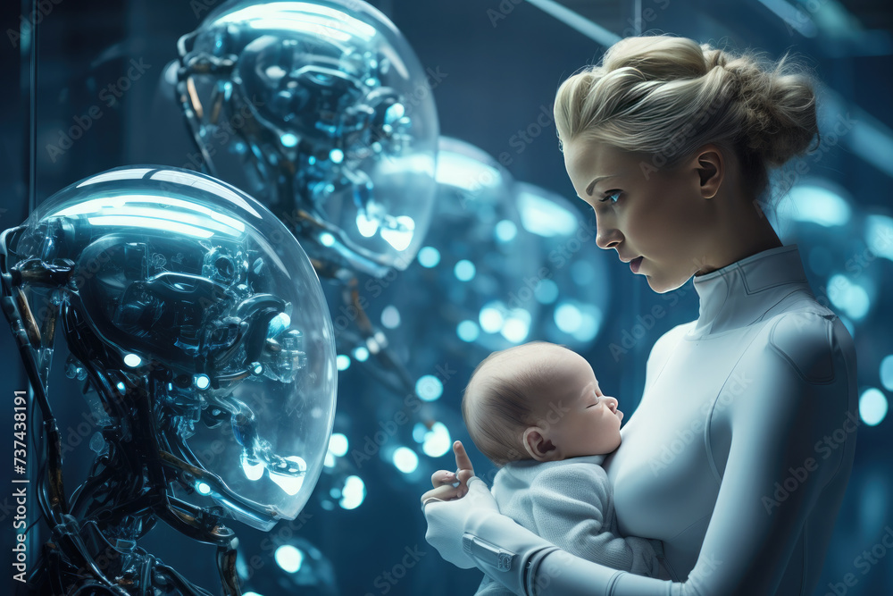 Giving birth and raising children with the help of robots. Futuristic ...
