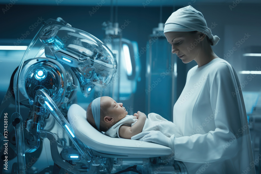 Giving birth and raising children with the help of robots. Futuristic ...