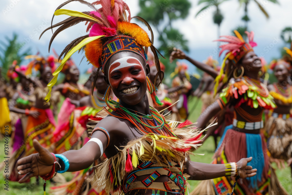African tribal dance, Group of people in traditional attire dancing ...
