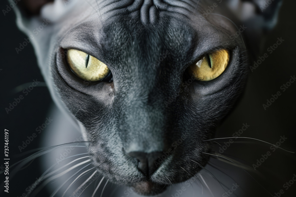 Bald Sphynx cat with wrinkled skin. Portrait of hairless pet Stock ...