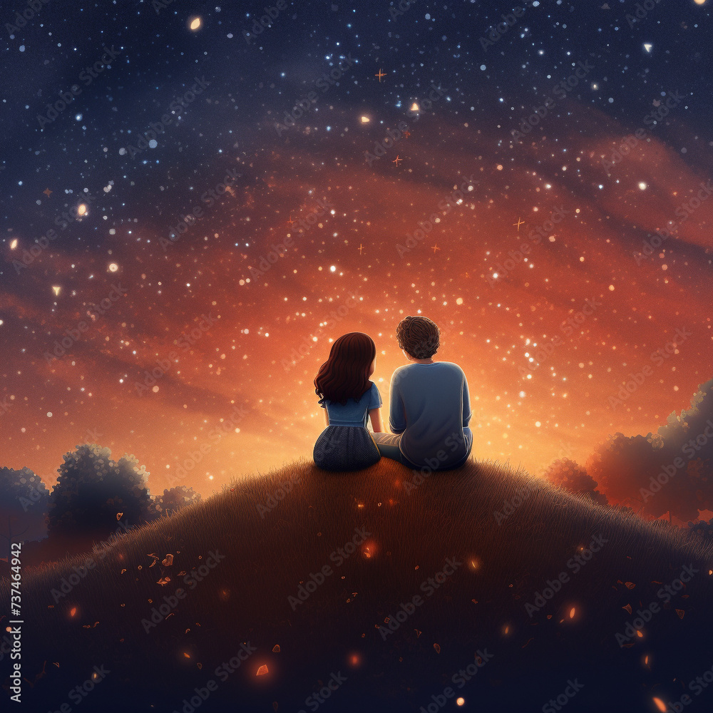 Contemplating the stars. Image made by artificial intelligence. Stock ...