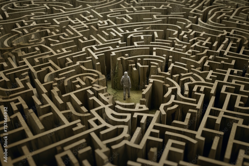 Perplexed Man stuck in the middle of maze. Confused male blocked in ...