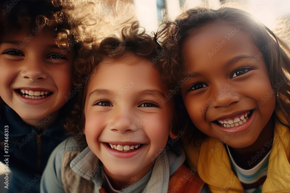 Close up of smiling young children. Happy faces of children close up ...
