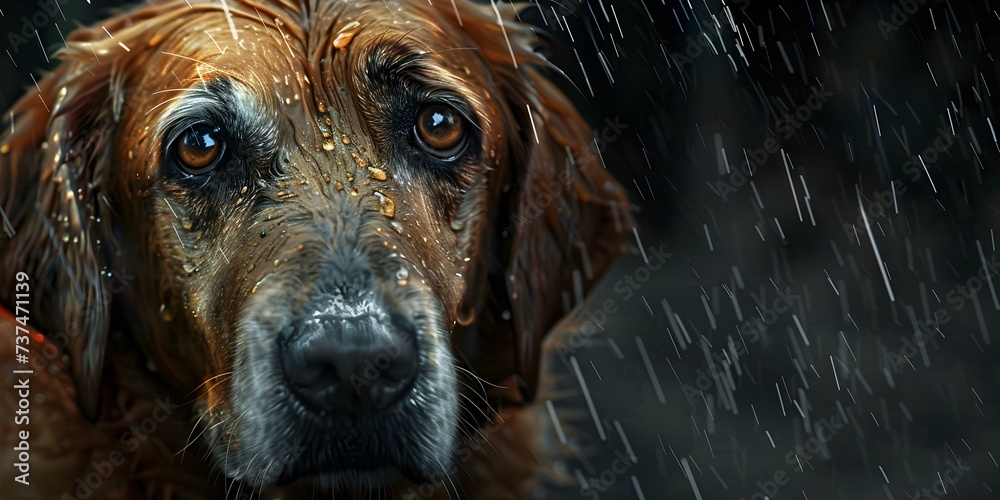 Melancholic Canine Sorrowfully Gazing in the Rain. Concept Rainy Day ...