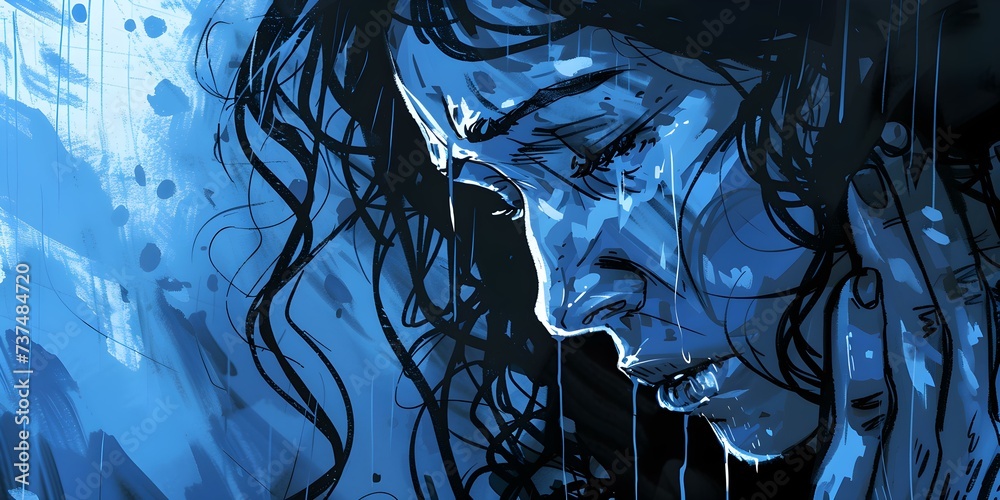 Crying woman reflects emotional pain caused by family violence and ...