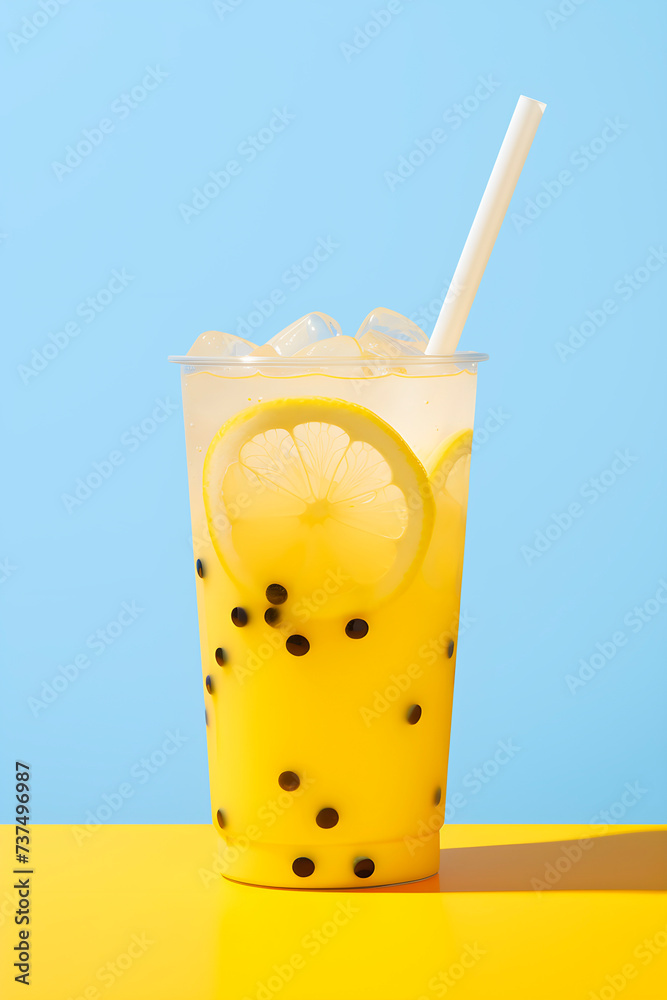 Bubble tea lemon juice with tapioca pearls. AI generated Stock Photo ...