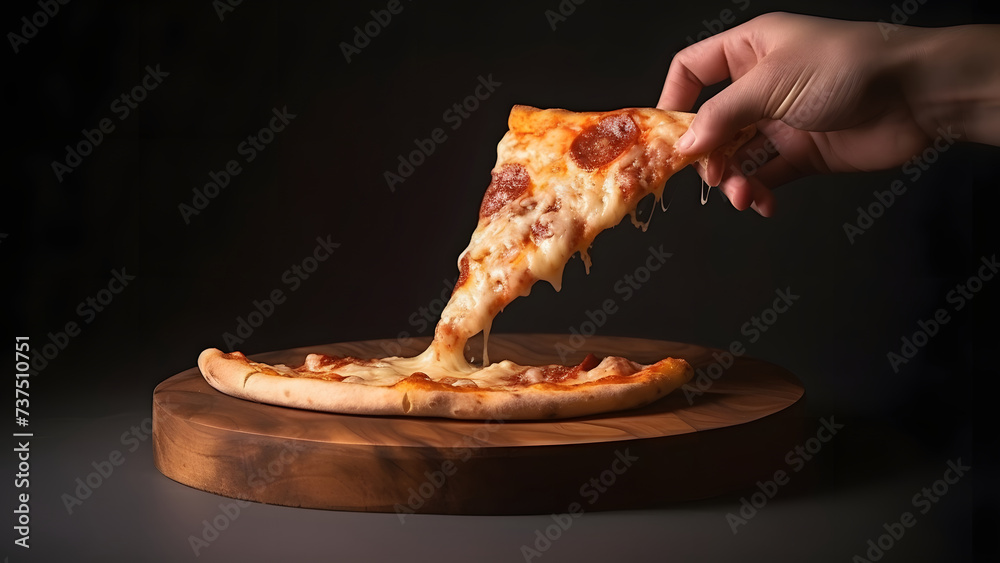 Here's a delicious pepperoni pizza. Lift it up so that the pizza cheese ...