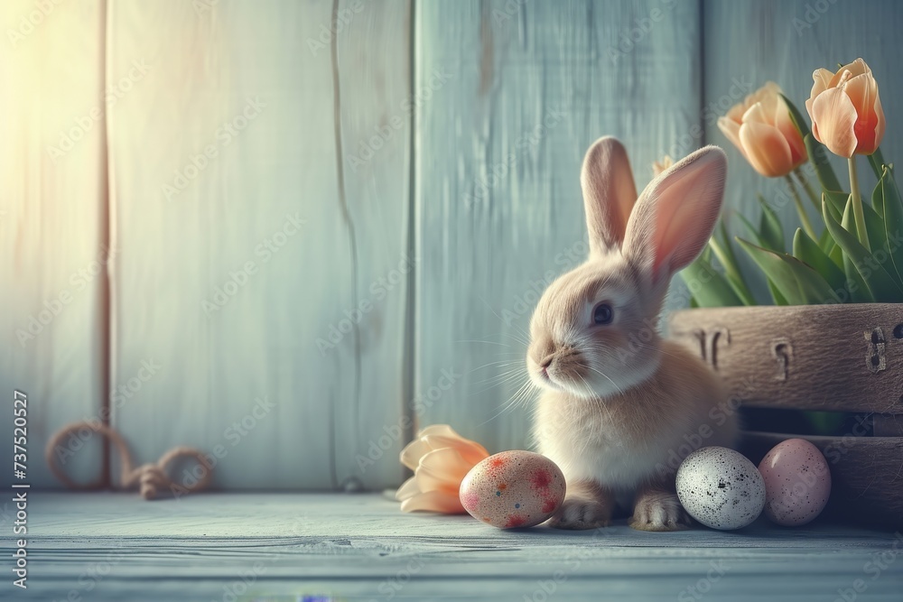 Happy Easter Eggs Basket good friday. Bunny in flower easter sunny ...