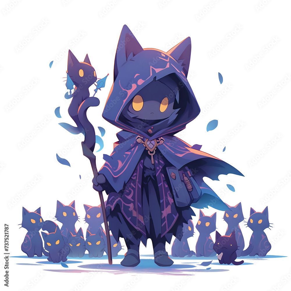 Mystical Feline Wizard and Companions. Illustration of a mystical ...