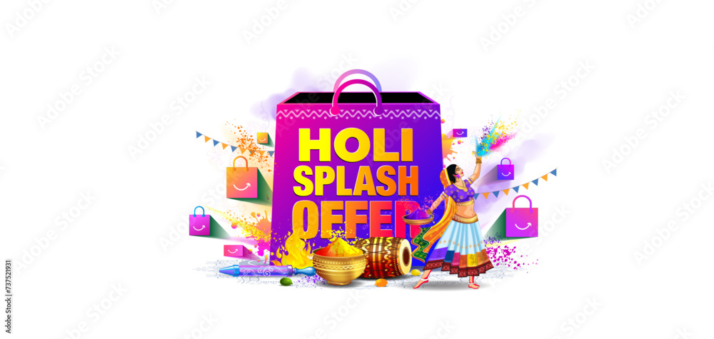 Holi Sale, shopping, offer, logo, discount and promotional advertising ...