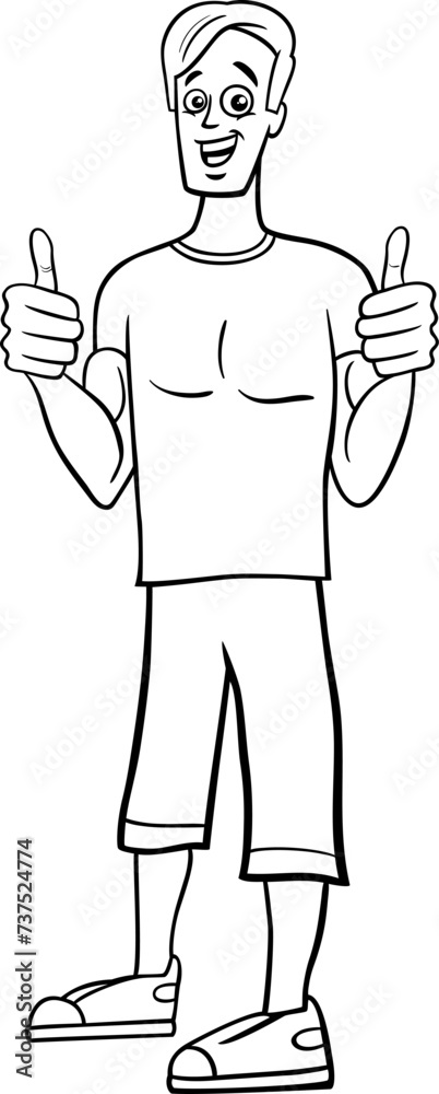 cartoon happy young man character coloring page Stock Vector | Adobe Stock