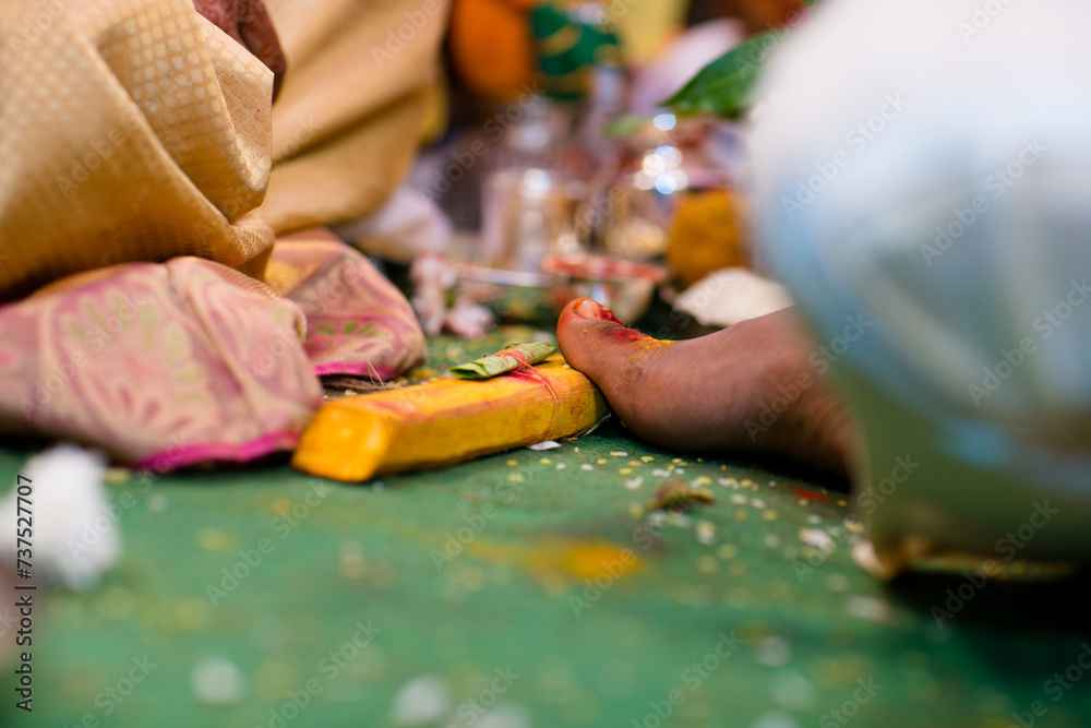 the Indian Yajna ritual. Indian Vedic fire ceremony called Pooja. A ...