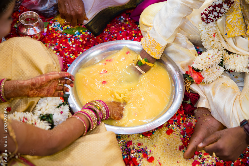 the Indian Yajna ritual. Indian Vedic fire ceremony called Pooja. A ...