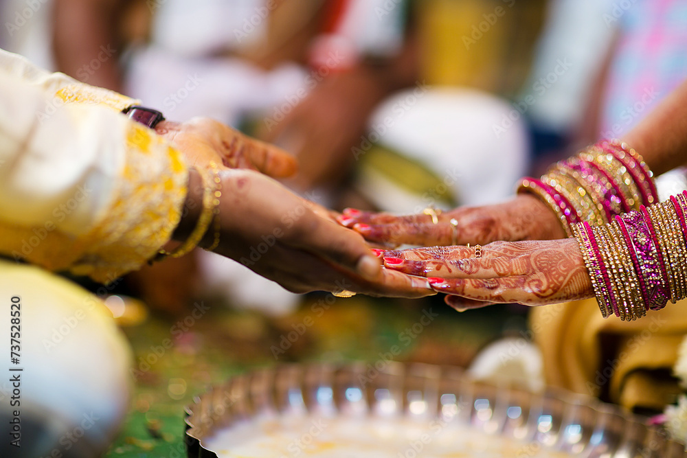 the Indian Yajna ritual. Indian Vedic fire ceremony called Pooja. A ...