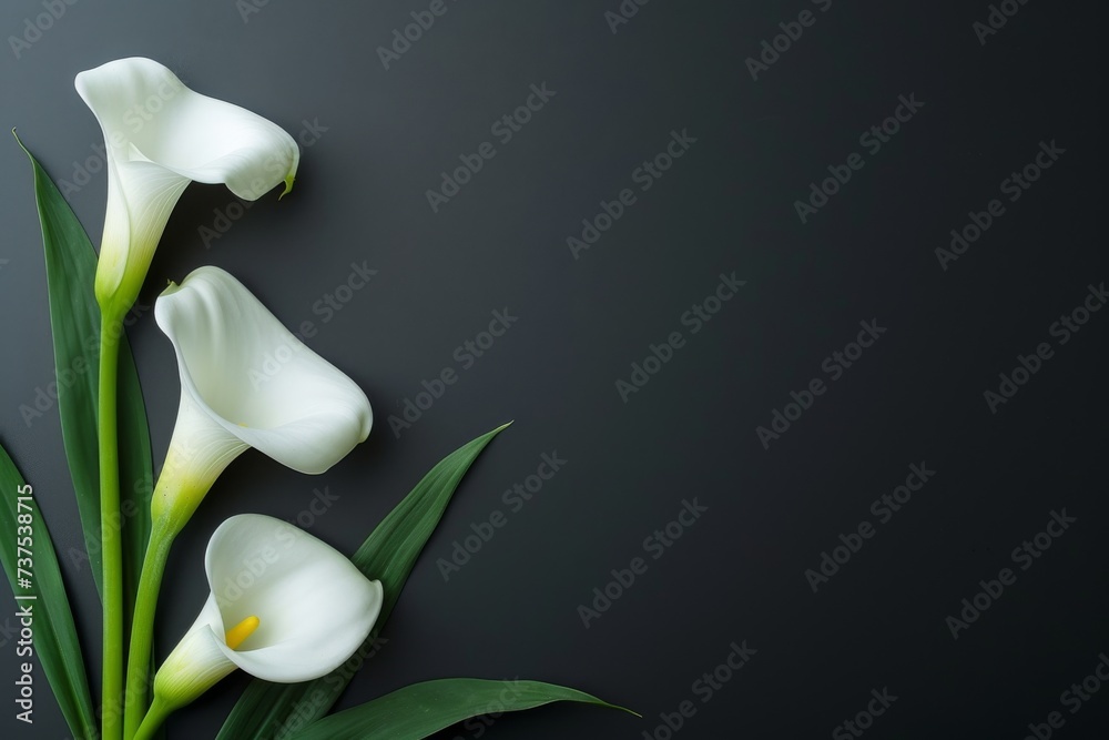 Black background sympathy card with calla lily flowers condolences for ...