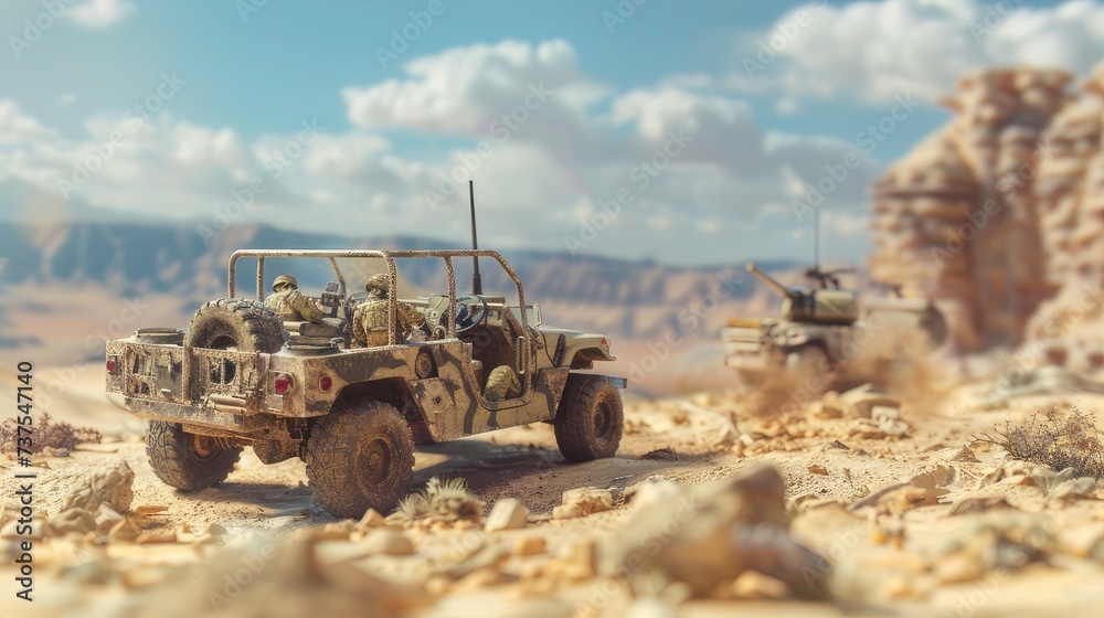 military operation in the desert, military vehicle with soldiers in the ...