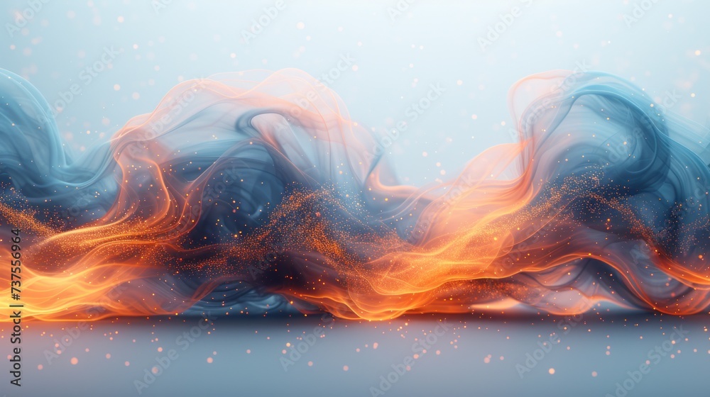 a blue and orange background with a lot of orange and blue fire and ...