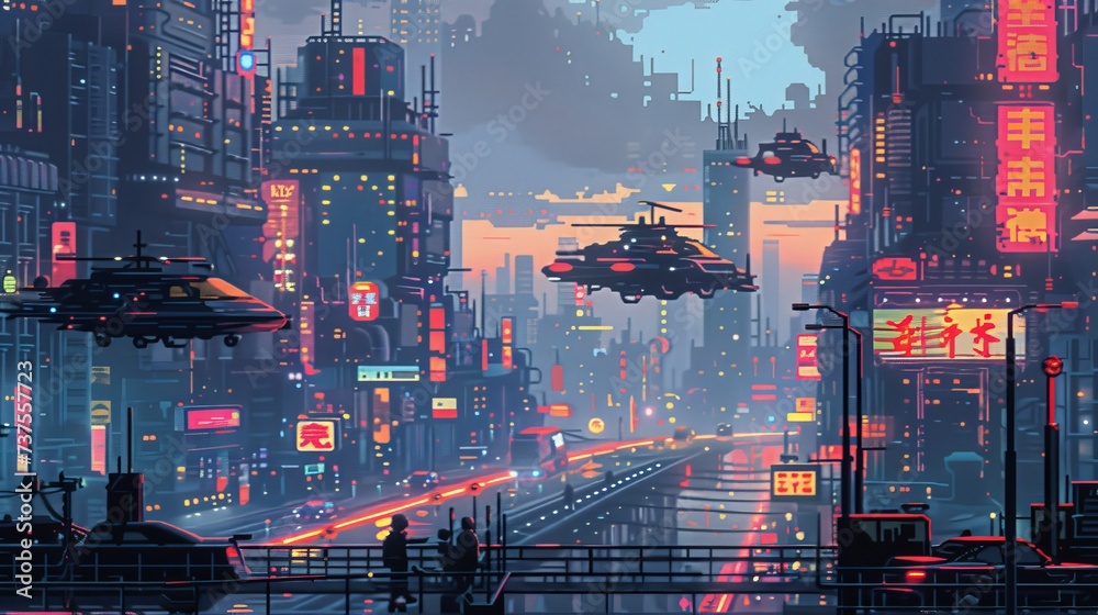 A bustling metropolis filled with towering skyscrapers and buzzing ...