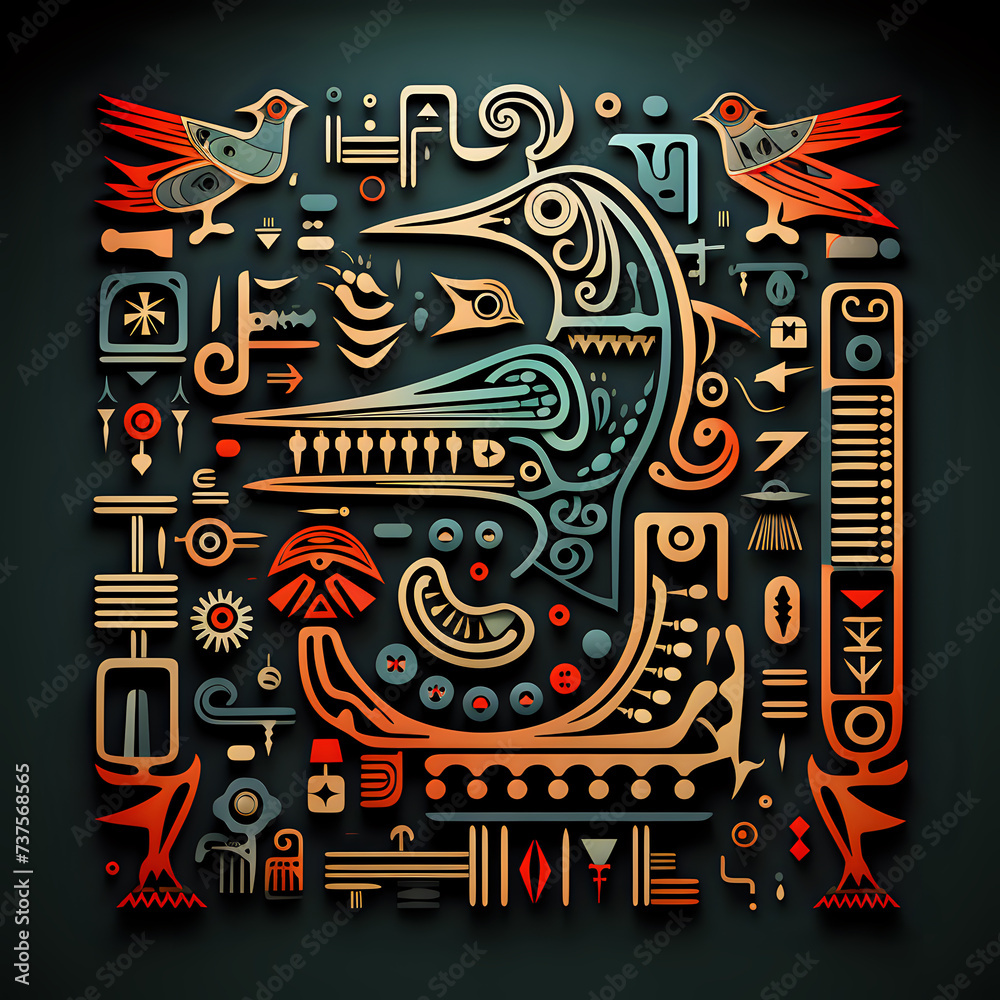 complex and highly stylized piece of artwork reminiscent of ...