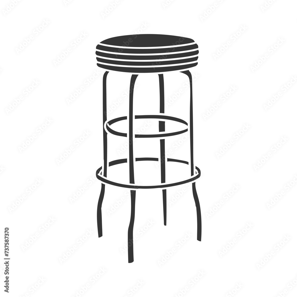 Stool Retro Icon Silhouette Illustration. American Diner Vector Graphic ...