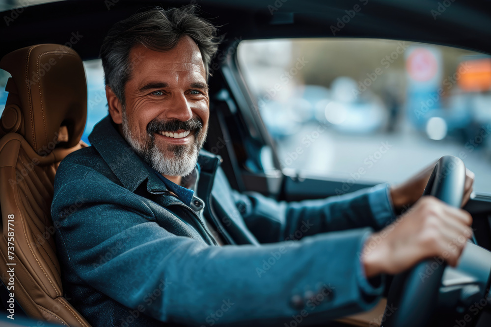 Conductores felices y satisfechos con su nuevo coche eléctrico Stock ...