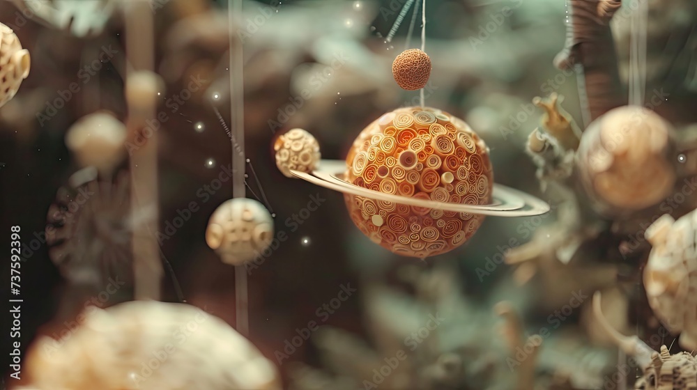 miniature planets and stars, in the desert, in outer space, the ...