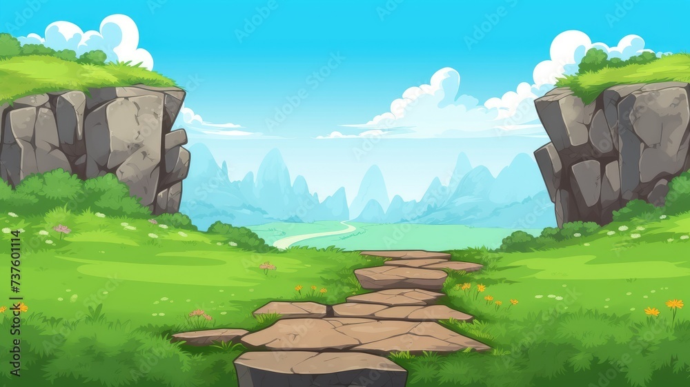 cartoon illustration Precipice with pathway between brown stone edges ...