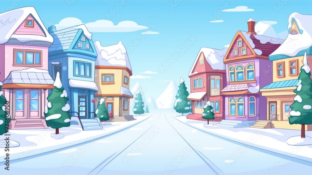 cartoon illustration of winter city street in cartoon style. Stock ...
