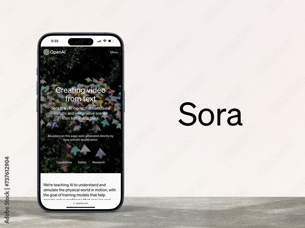 Sora Website displayed on a modern smartphone, text-to-video model for ...