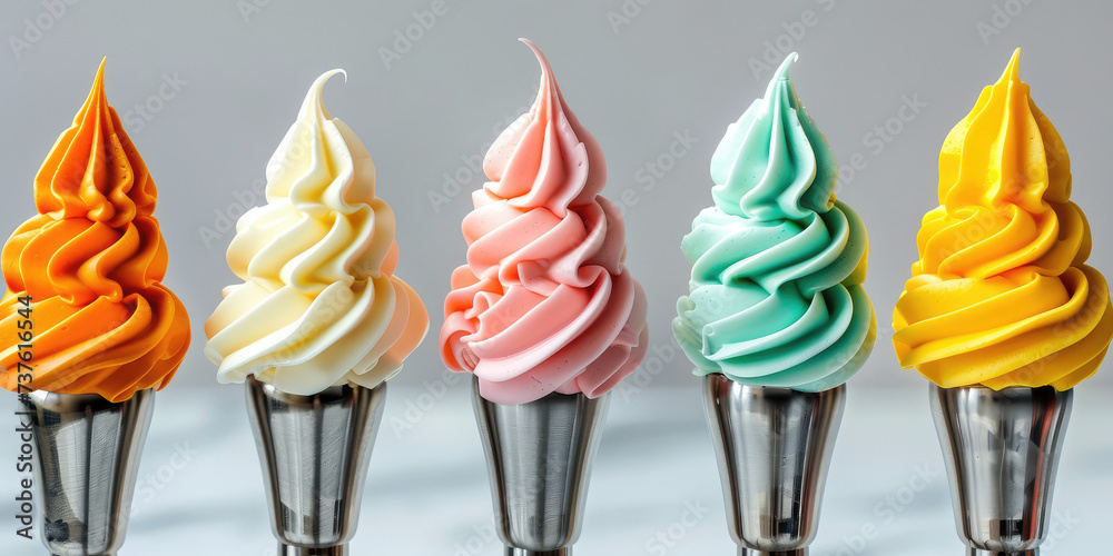 Colorful Frosting Swirls with Piping Tips. An array of colorful ...