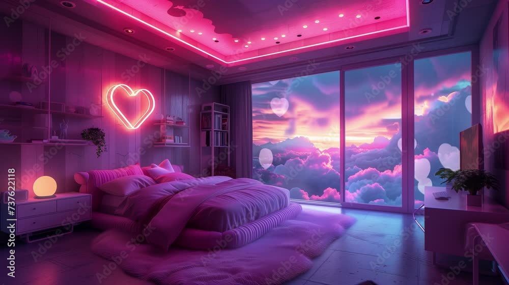 vtuber, lo-fi, bedroom, neon lights, cozy ambiance, digital art ...