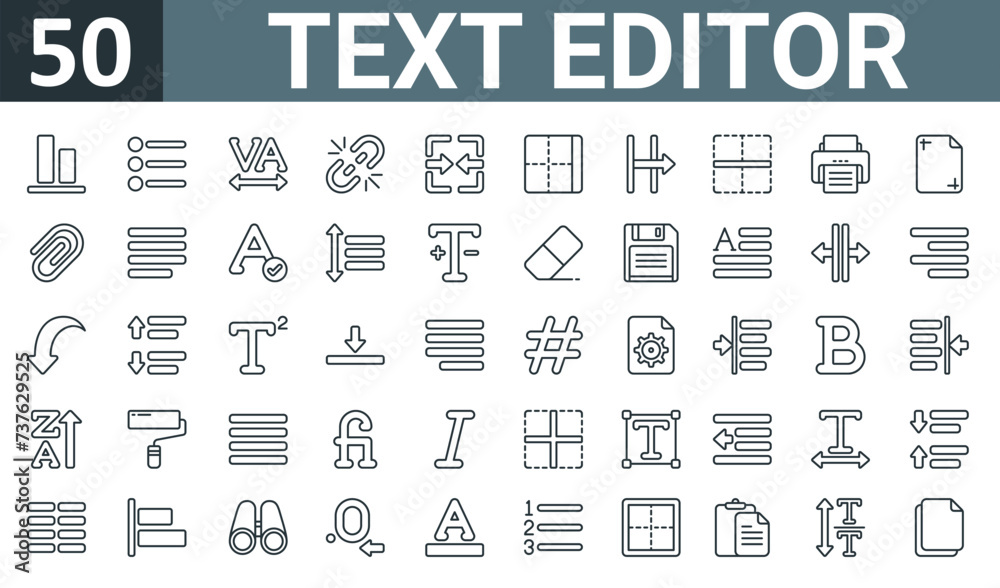 set of 50 outline web text editor icons such as align, bullet points ... set of 50 outline web text editor icons such as align, bullet points ...