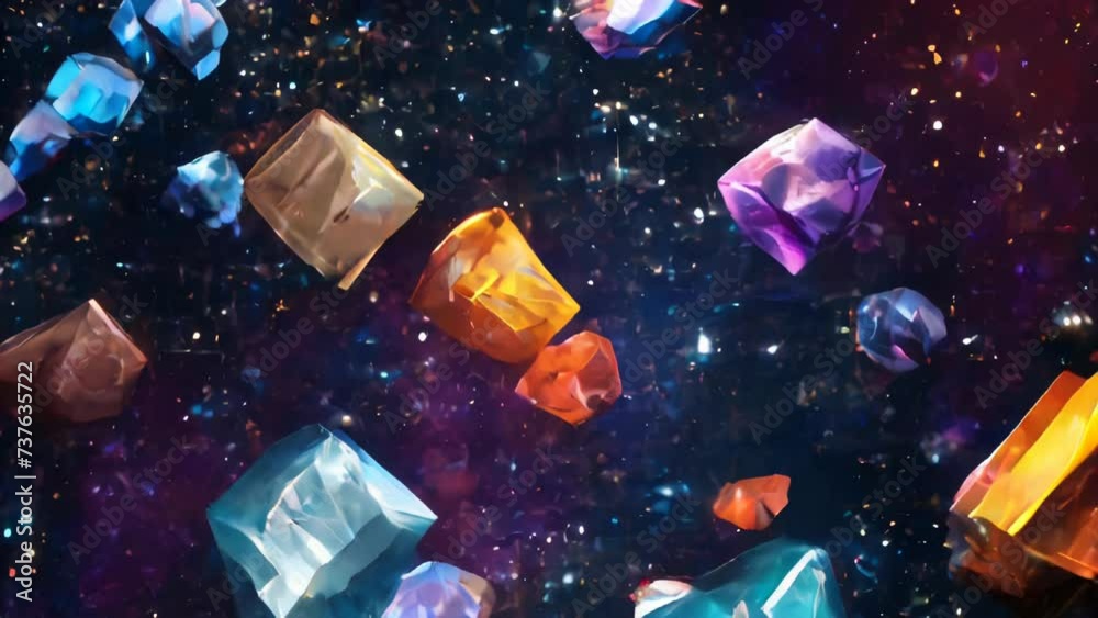 Vidéo Stock Shining gems of various colors and shapes drifting through ...