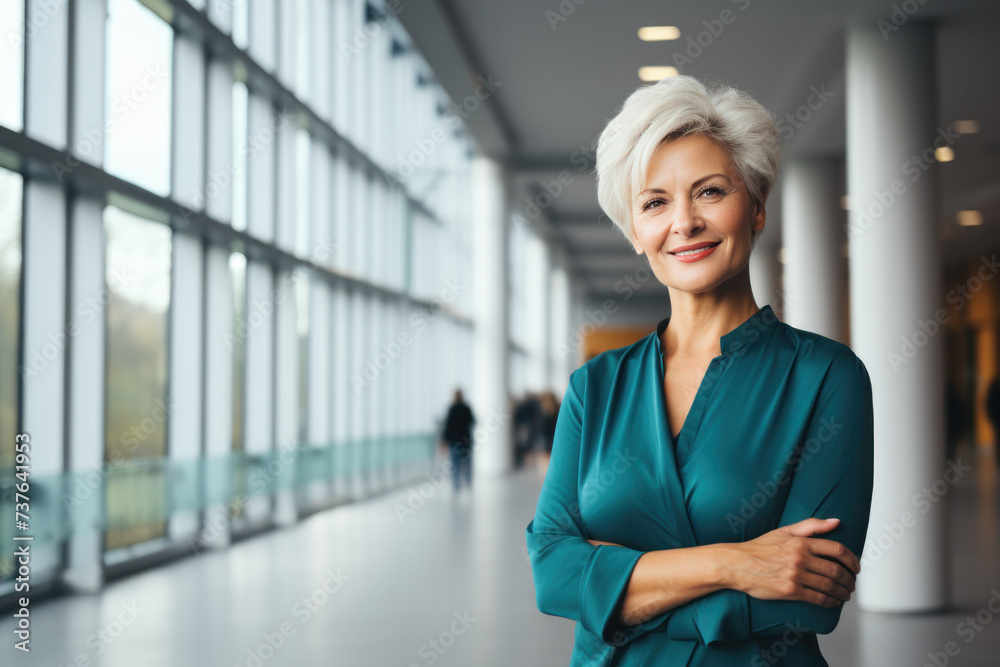 Confident Older Professional Woman in Modern Office Environment, Open ...