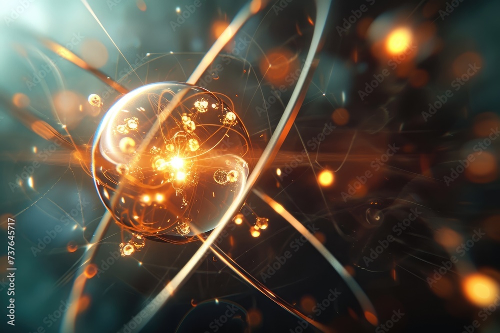 Atomic dance: subatomic realm, electrons, neutrons, and protons orbit a ...