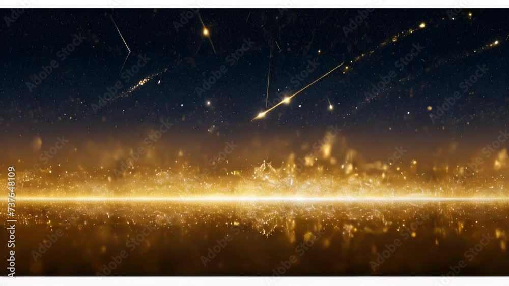 The golden trails of shooting stars crossing the night sky illuminate ...
