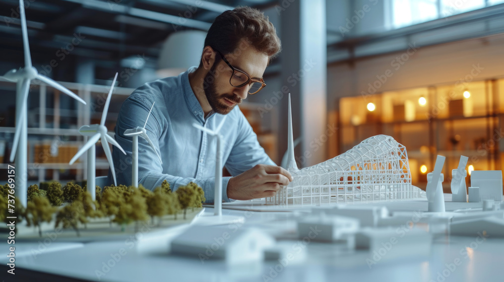 Architect Designing Sustainable Solutions, Engineers designing models ...