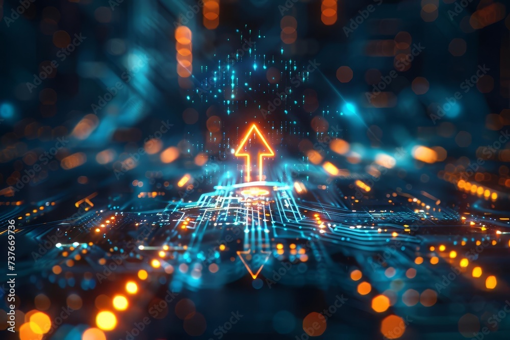Futuristic digital transformation concept with a rising arrow chart ...