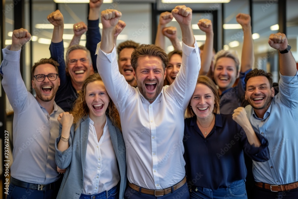 Corporate Business Photography of a Triumphant Group of Business ...