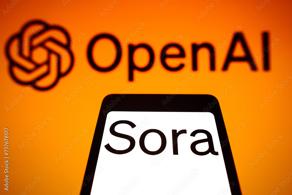 February 15, 2024, Brazil. Sora logo is displayed on smartphone screen ...