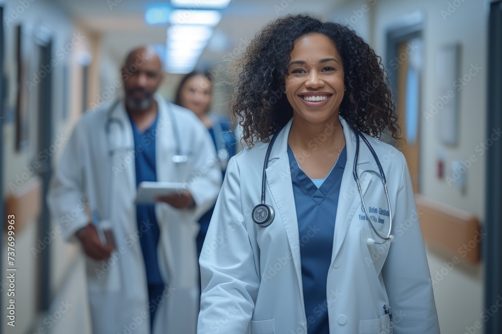 The pharmaceutical sales representative talked with the female doctor ...
