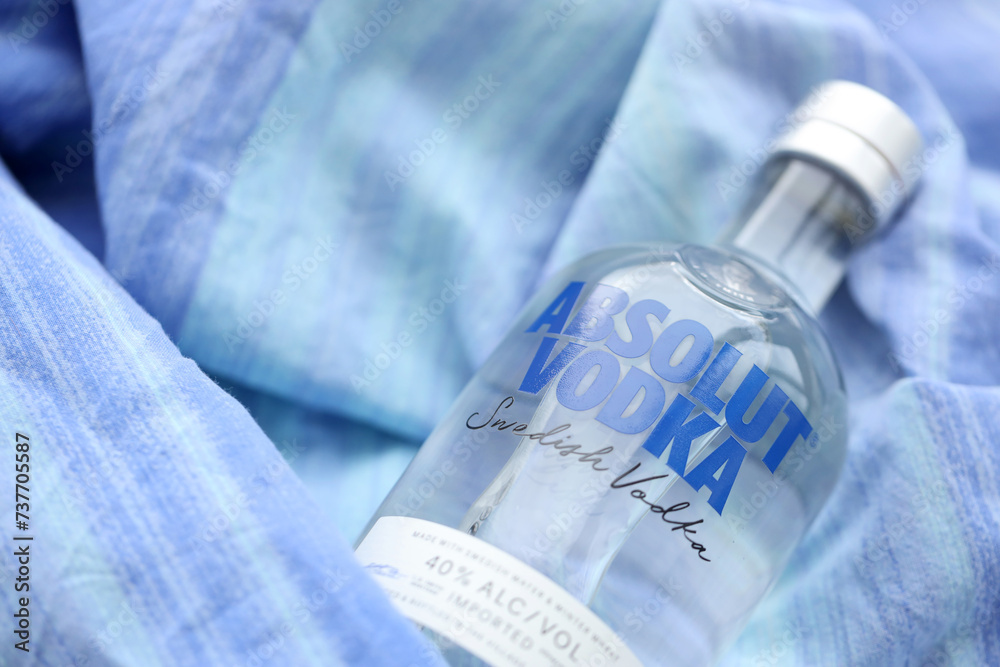 KYIV, UKRAINE - NOVEMBER 27, 2023 Absolut Vodka bottle produced near ...