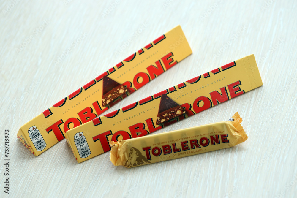 KYIV, UKRAINE - OCTOBER 31, 2023 Yellow Toblerone Chocolate Bar ...