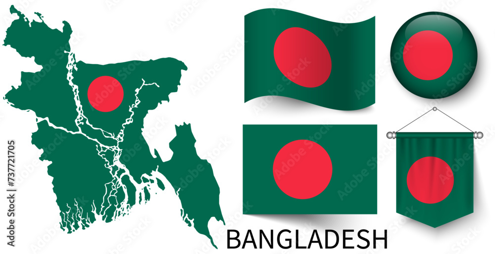 The various patterns of the Bangladesh national flags and the map of ...